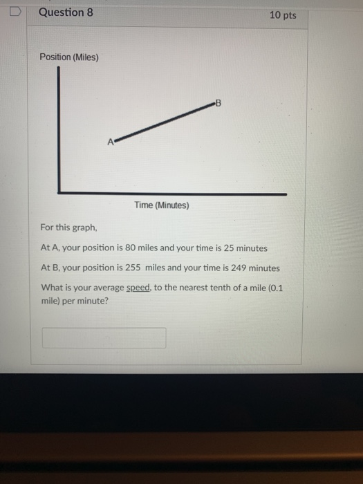 Solved Question 8 10 pts Position (Miles) B A Time (Minutes) | Chegg.com Solved Question 8 10 pts Position (Miles) B A Time (Minutes) | Chegg.com
