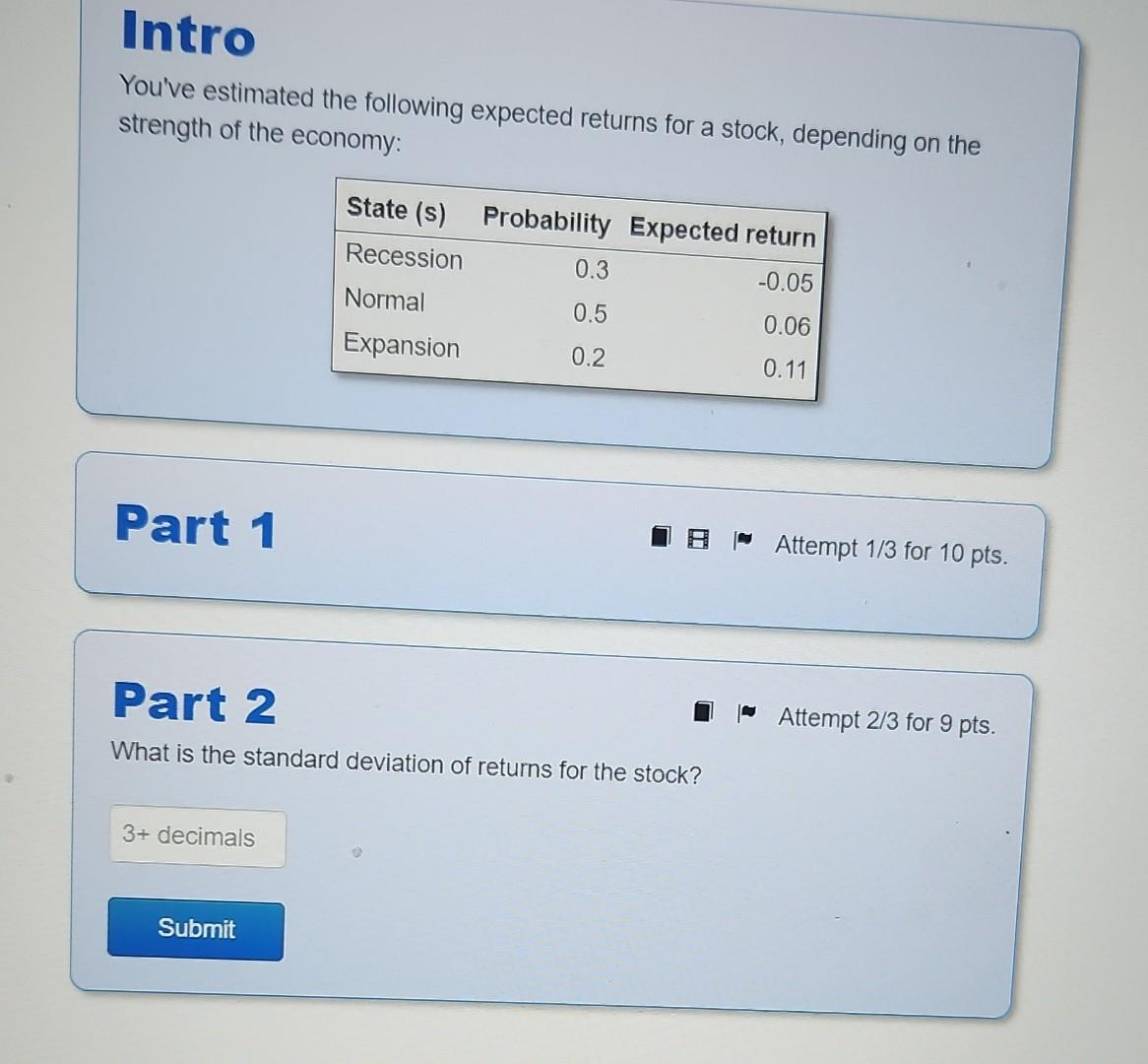 Solved You've estimated the following expected returns for a | Chegg.com