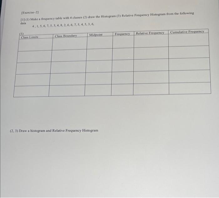 Solved [Exercise-2] [1] (1) Make a frequency table with 4 | Chegg.com