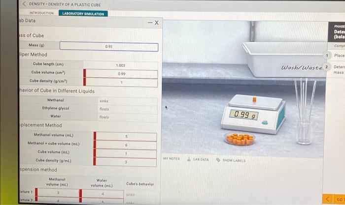 Solved DENSITY - DENSITY DE A PLASTIC CUBE ACTROOUCTON ab | Chegg.com