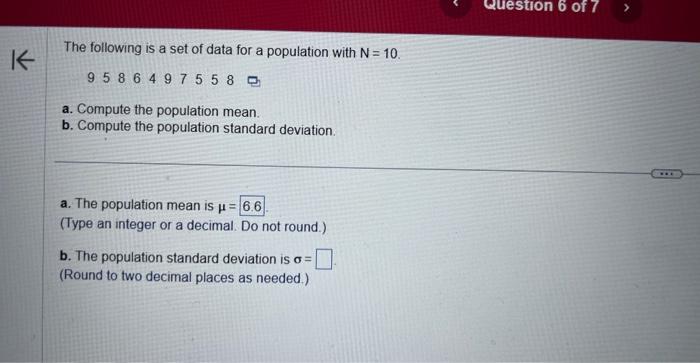 Solved The following is a set of data for a population with | Chegg.com