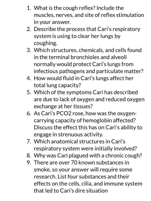 Solved 1. What is the cough reflex? Include the muscles, | Chegg.com