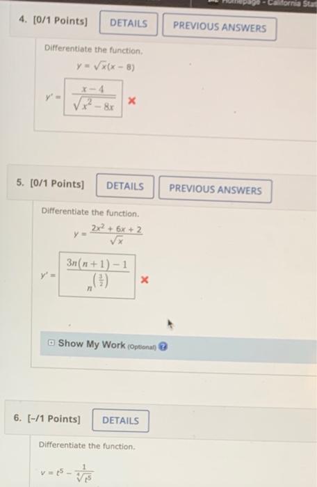 Solved Differentiate the function. y=x(x−8) y∗=x2−8xx−4 [0/1 | Chegg.com