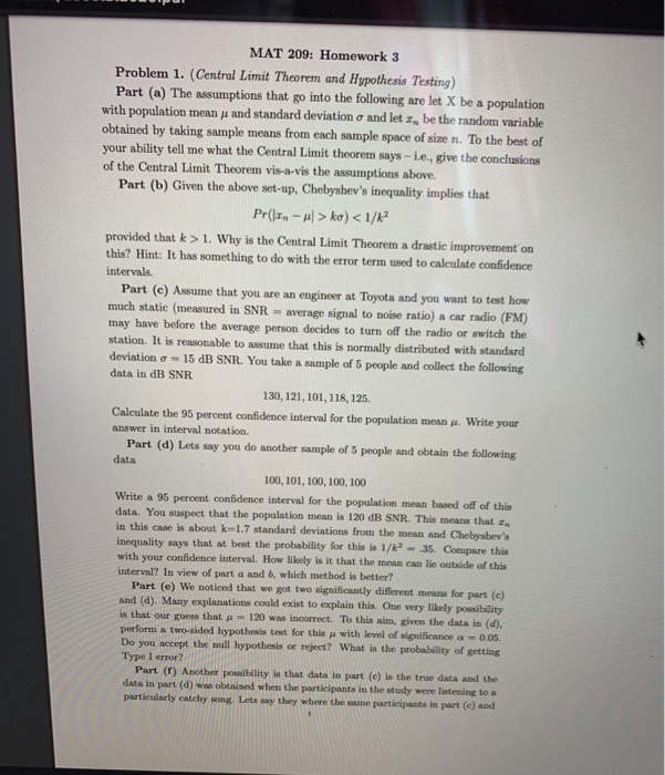 Solved MAT 209: Homework 3 Problem 1. (Central Limit Theorem | Chegg.com