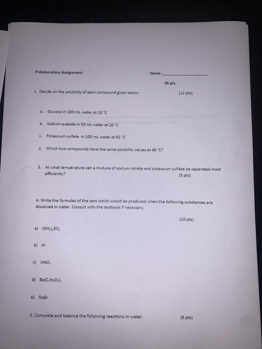 Solved Prelaboratory Assignment Name 36 pts 1. Decide on the | Chegg.com