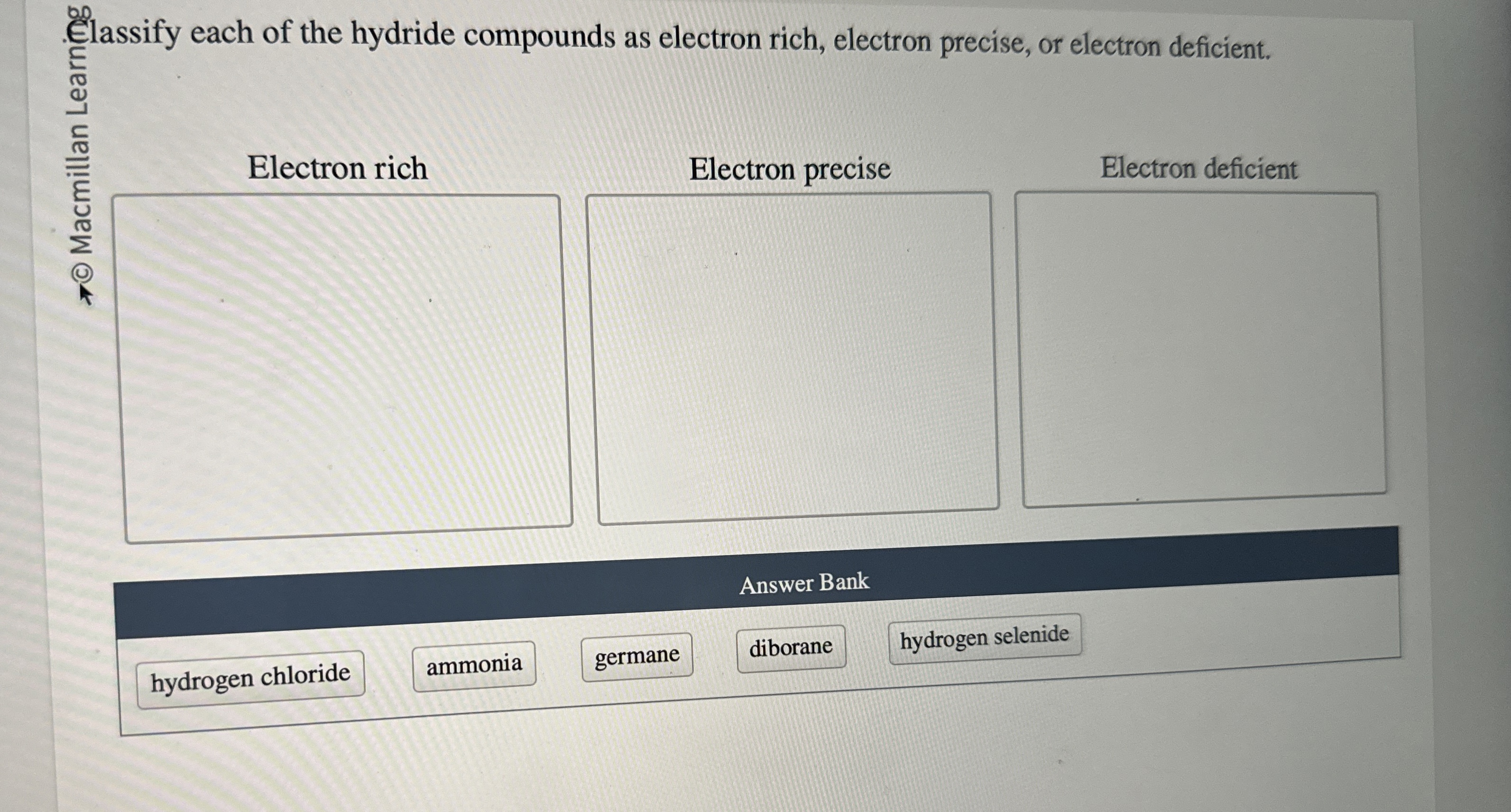 Solved Ellassify each of the hydride compounds as electron | Chegg.com