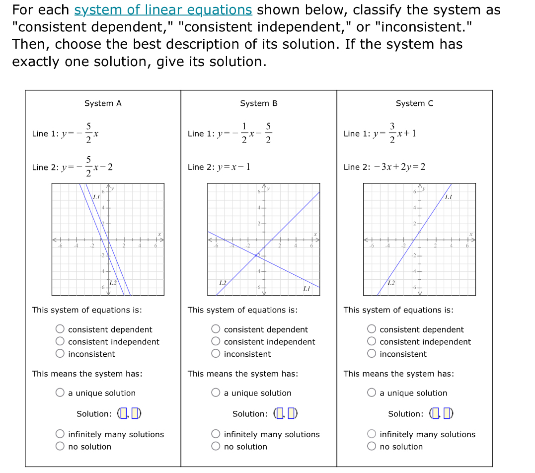 Solved For each system of linear equations shown below, | Chegg.com