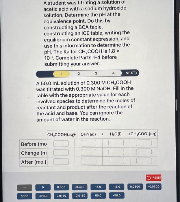 Solved A student was titrating a solution of acetic acid | Chegg.com