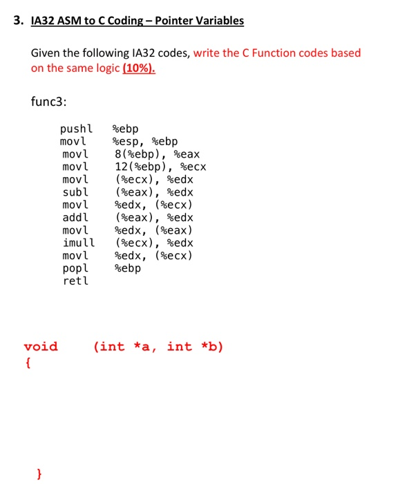 Solved 3 Ia32 Asm To C Coding Pointer Variables Given The