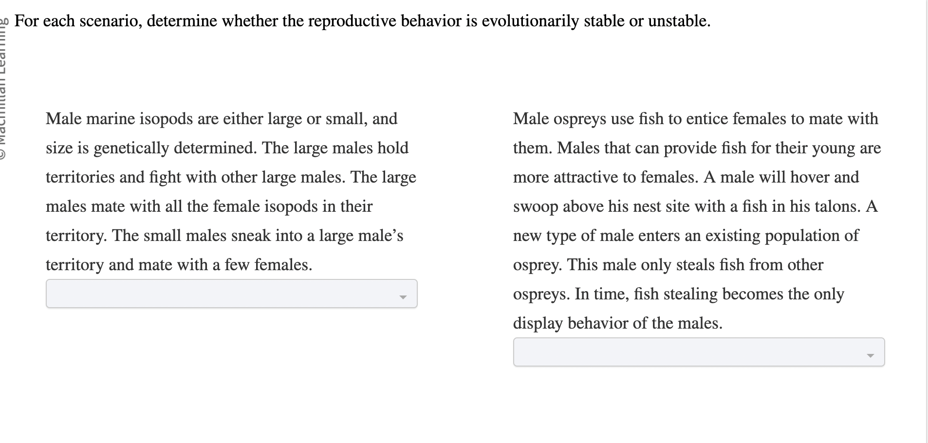 Solved For each scenario, determine whether the reproductive | Chegg.com