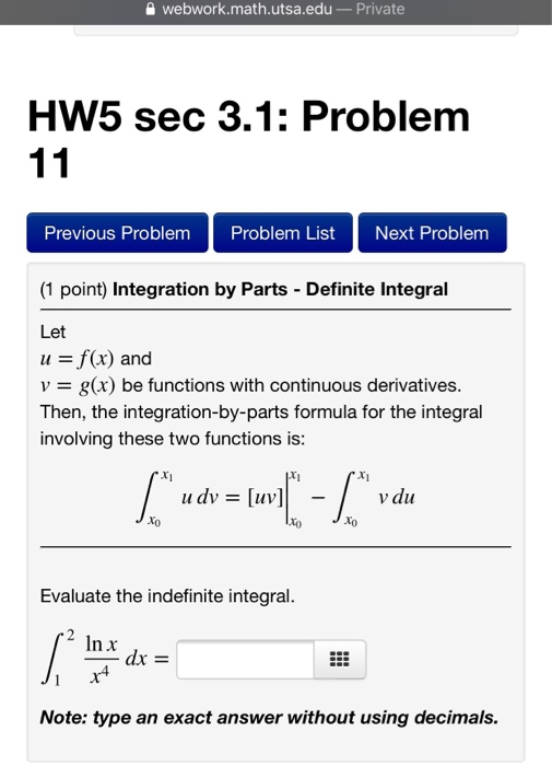 Solved webwork.math.utsa.edu - Private HW5 sec 3.1: Problem | Chegg.com