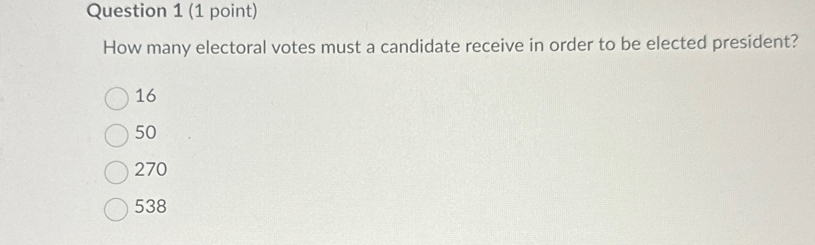 Solved Question 1 (1 ﻿point)How many electoral votes must a | Chegg.com