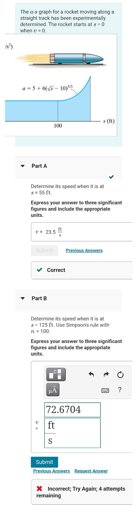 Solved The a-s ﻿graph for a rocket moving along a straight | Chegg.com