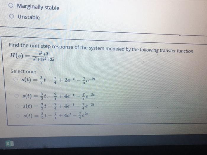 Solved O Marginally stable O Unstable Find the unit step | Chegg.com