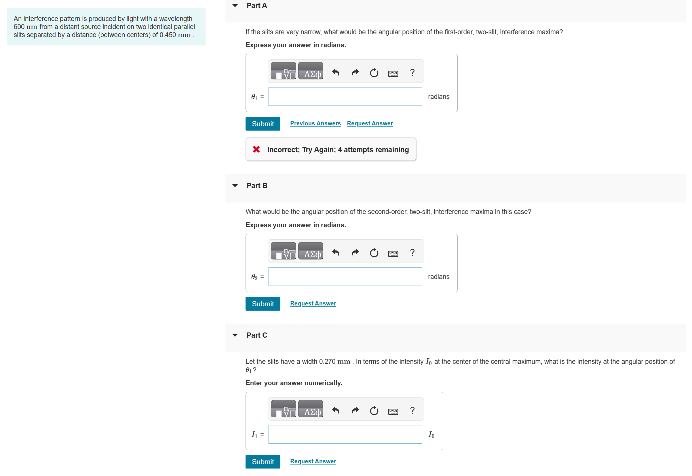 Solved An interference pattern is produced by light with a | Chegg.com