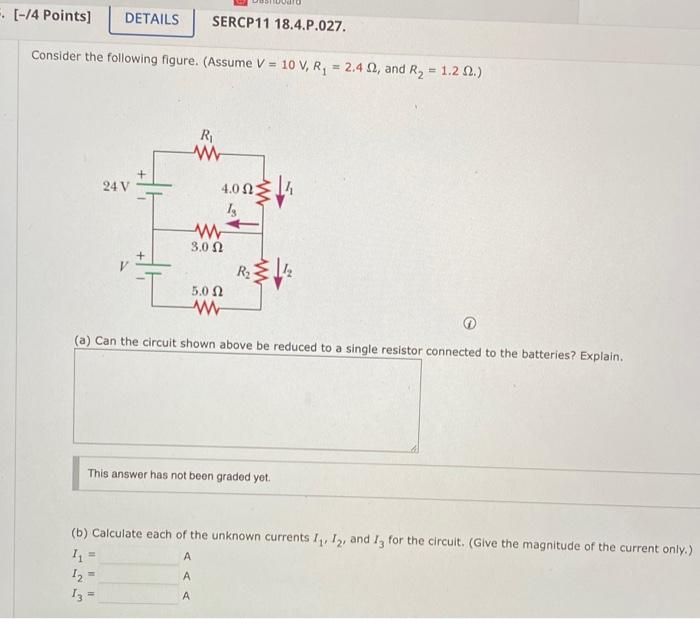 Solved Consider the following figure. (Assume V=10V1R1=2.4Ω, | Chegg.com