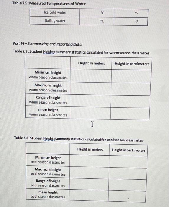 Solved Part Ill-Length: + Table 2.3: Measured Lengths of | Chegg.com