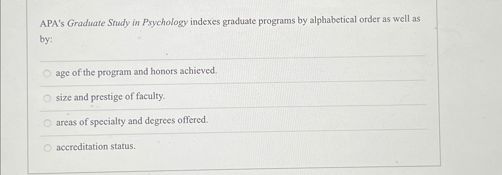 Solved APA's Graduate Study in Psychology indexes graduate | Chegg.com