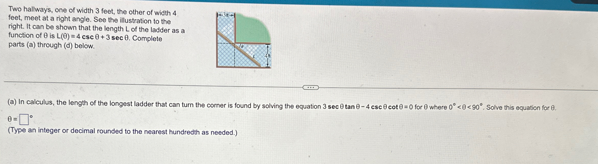 Solved Two hallways, one of width 3 ﻿feet, the other of | Chegg.com