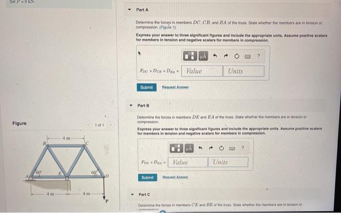 Solved Sot PKN Part A Determine the force in members DCCB | Chegg.com