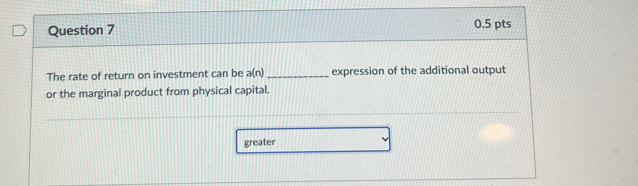 Solved Question 70.5ptsThe rate of return on investment can | Chegg.com