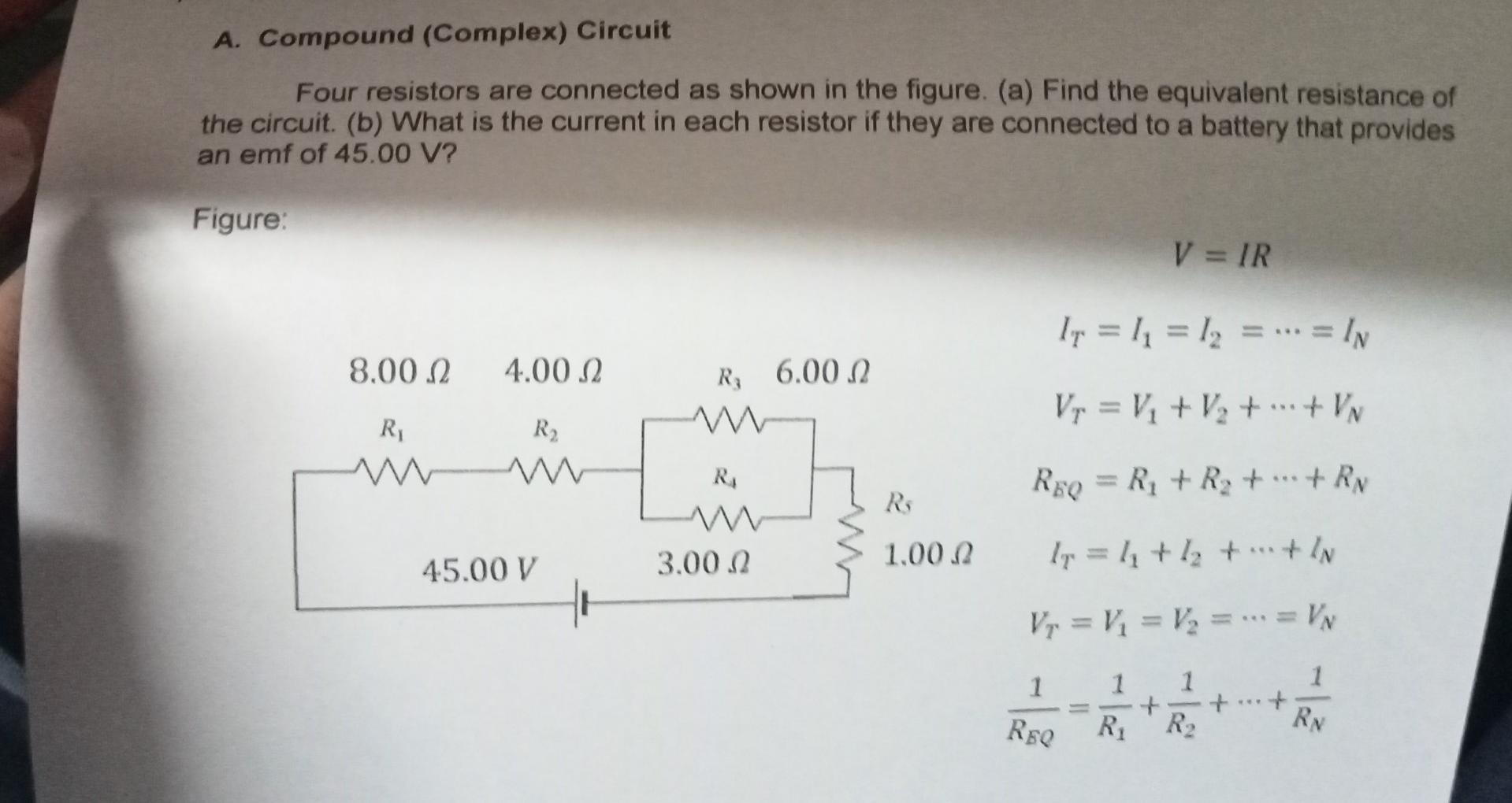 Solved A. Compound (Complex) Circuit Four resistors are | Chegg.com