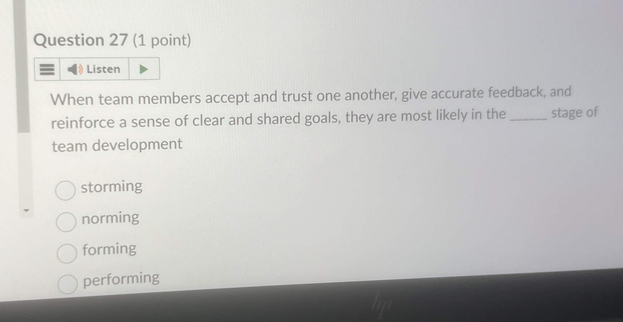 Solved Question 27 (1 ﻿point)ListenWhen team members accept | Chegg.com