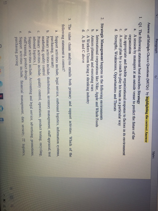 Solved Paragraph Styles Answer all Multiple Choice Questions | Chegg.com