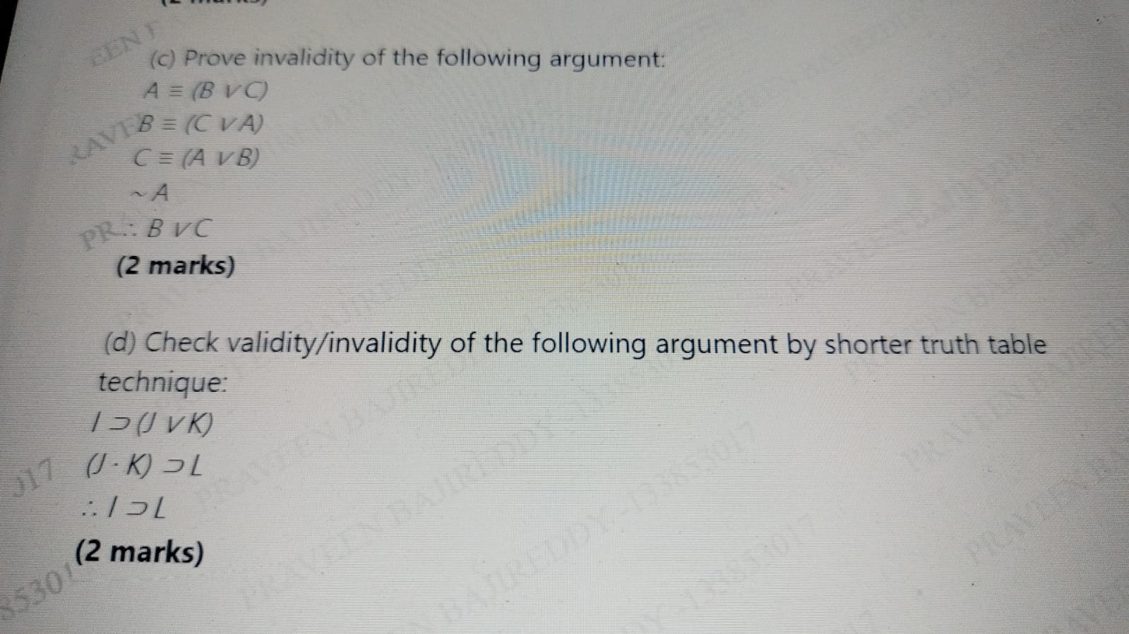 Solved (c) ﻿Prove invalidity of the following | Chegg.com