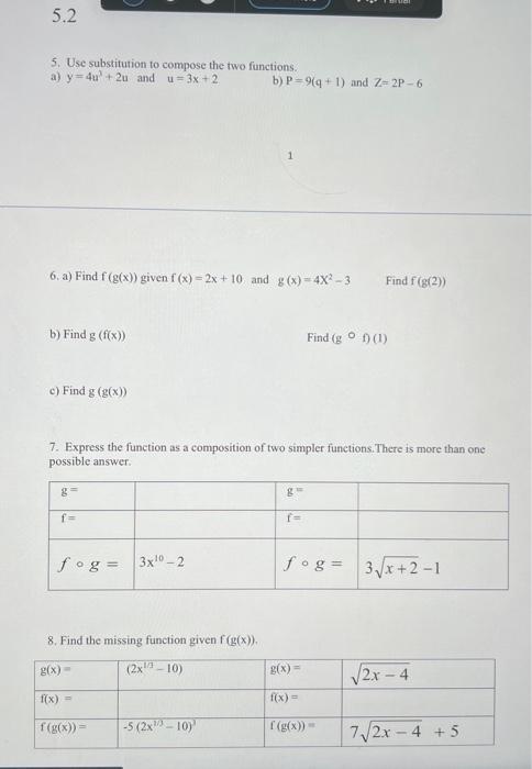 Solved 5. Use substitution to compose the two functions. a) | Chegg.com