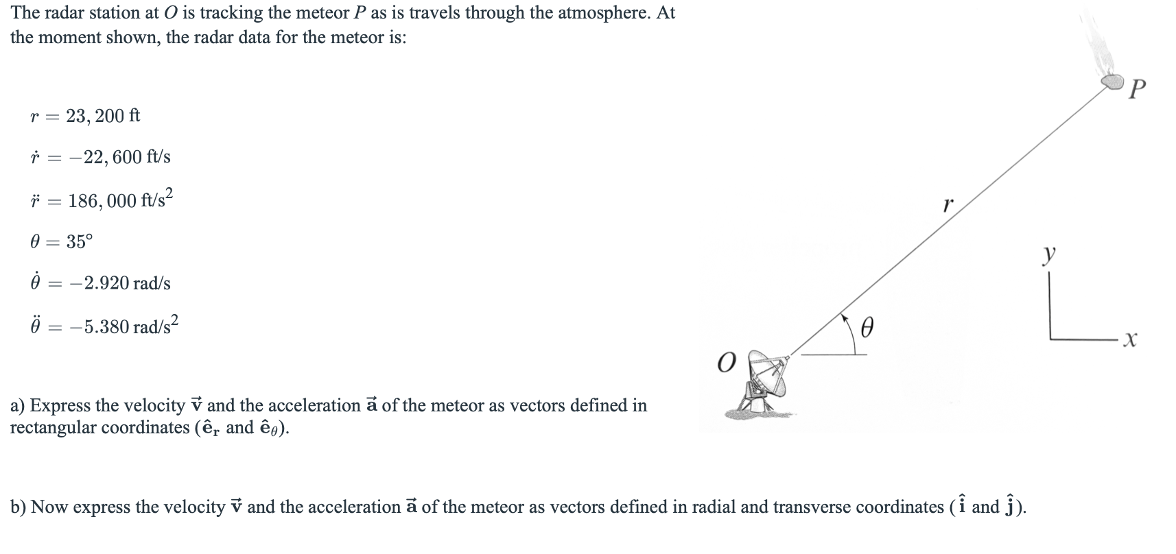 Solved The radar station at O is ﻿tracking the meteor | Chegg.com