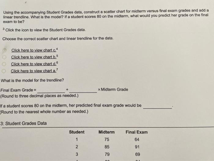 Solved Using the accompanying Student Grades data, | Chegg.com