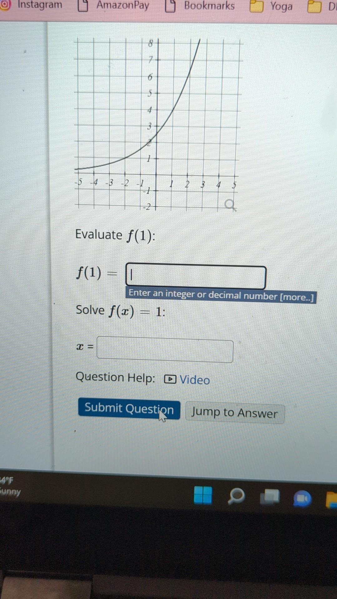 Solved Evaluate f(1) : f(1)= Solve f(x)=1 : x= Question | Chegg.com