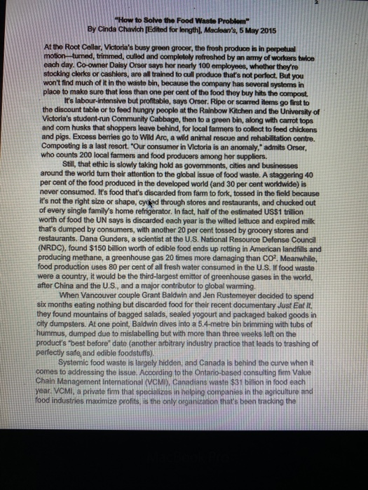 Solved Summary for this Article " How to Solve the Food | Chegg.com