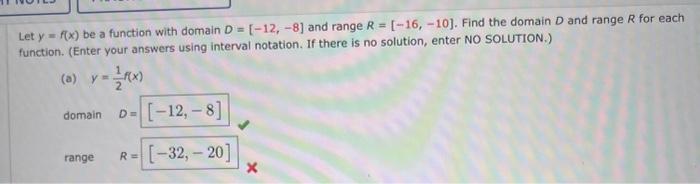 Solved Let y=f(x) be a function with domain D=[−12,−8] and | Chegg.com