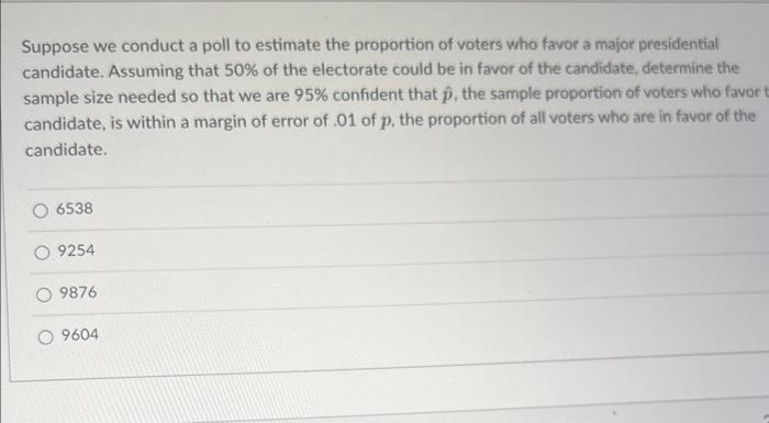 Solved Suppose we conduct a poll to estimate the proportion | Chegg.com