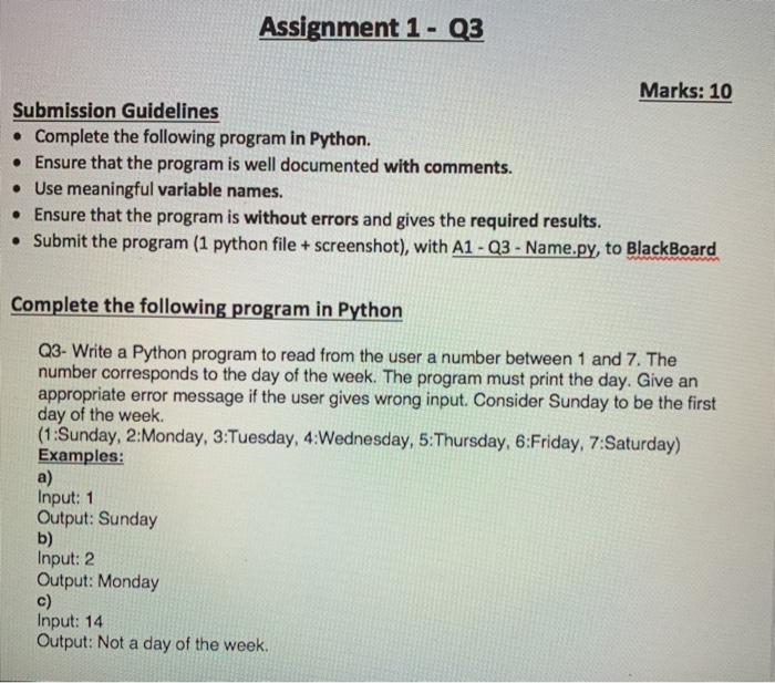 Solved Assignment 1 - Q3 Marks: 10 Submission Guidelines • | Chegg.com