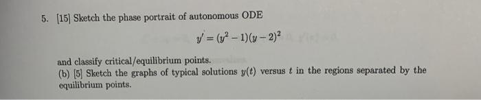 Solved 5. [15] Sketch the phase portrait of autonomous ODE | Chegg.com