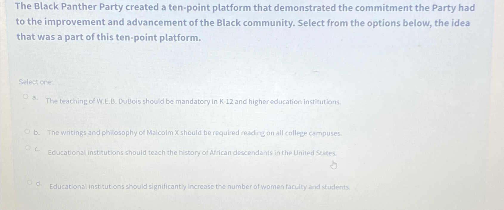 Solved The Black Panther Party created a ten-point platform | Chegg.com