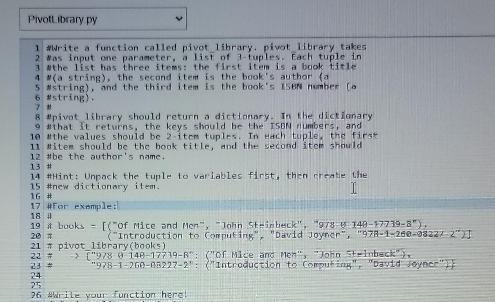 Solved 1 HWrite a function called pivot library. pivot | Chegg.com