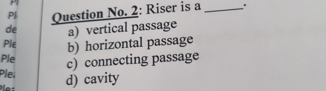 Solved Question No. 2: Riser is aa) ﻿vertical passageb) | Chegg.com