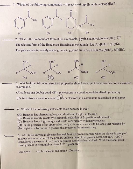 Solved 1. Which of the following compounds will react most | Chegg.com