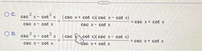 Solved Verify the identity. cscx−cotxcsc2x−cot2x=cscx+cotx | Chegg.com