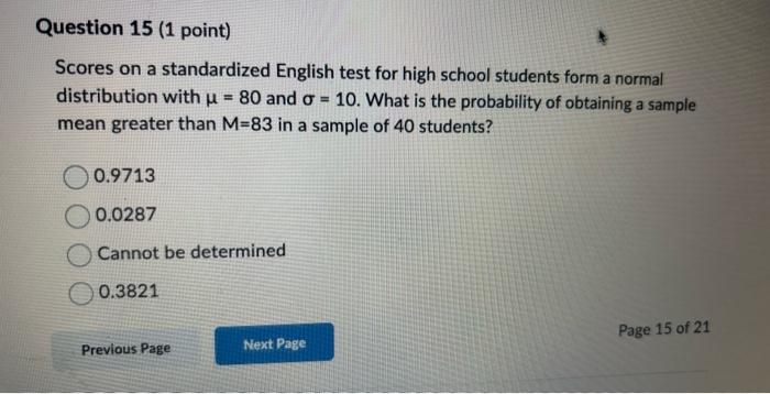 Solved Scores on a standardized English test for high school | Chegg.com