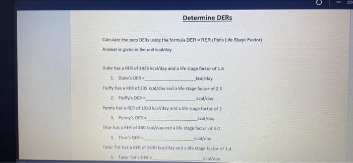 Solved - Determine DERS Calculate the pets Ders using the | Chegg.com