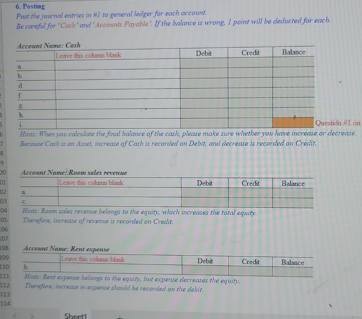 Instruction 1. Identify the type of accounts (i.e., | Chegg.com
