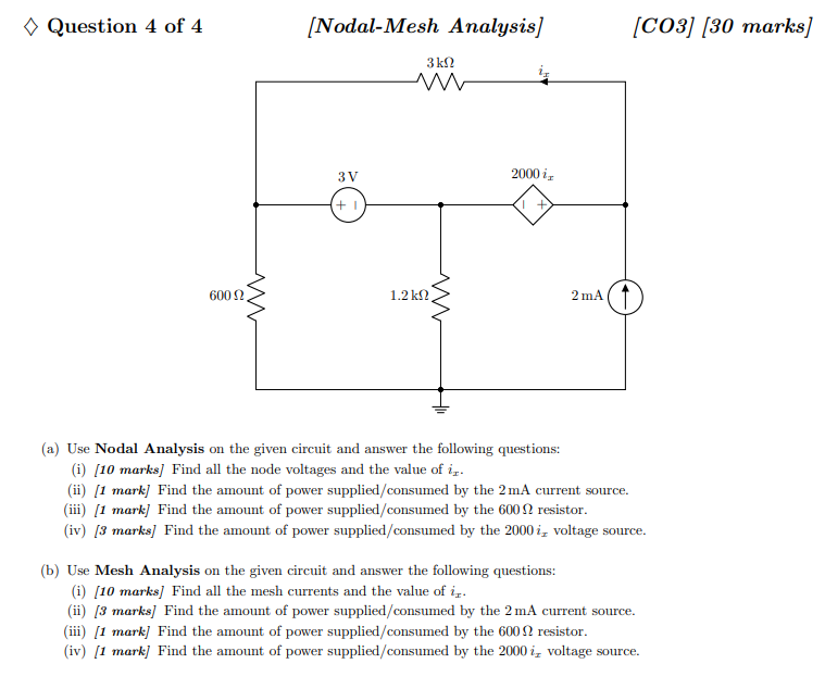 Solved diamond Question 4 ﻿of 4(a) ﻿Use Nodal Analysis on | Chegg.com