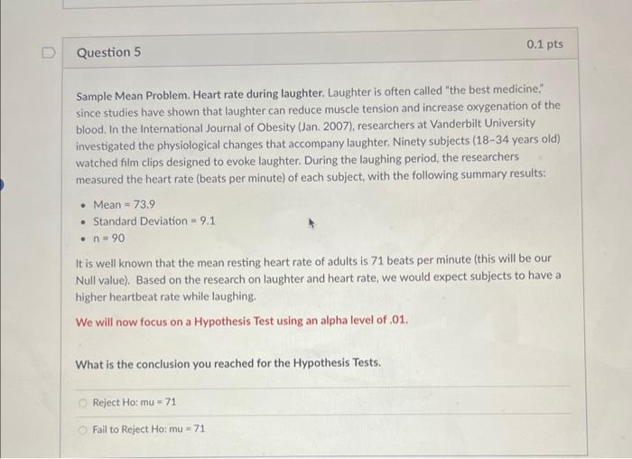 Solved Sample Mean Problem. Heart rate during laughter. | Chegg.com