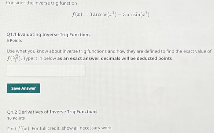 Solved Consider the inverse trig function f(x) = 3 arccos | Chegg.com