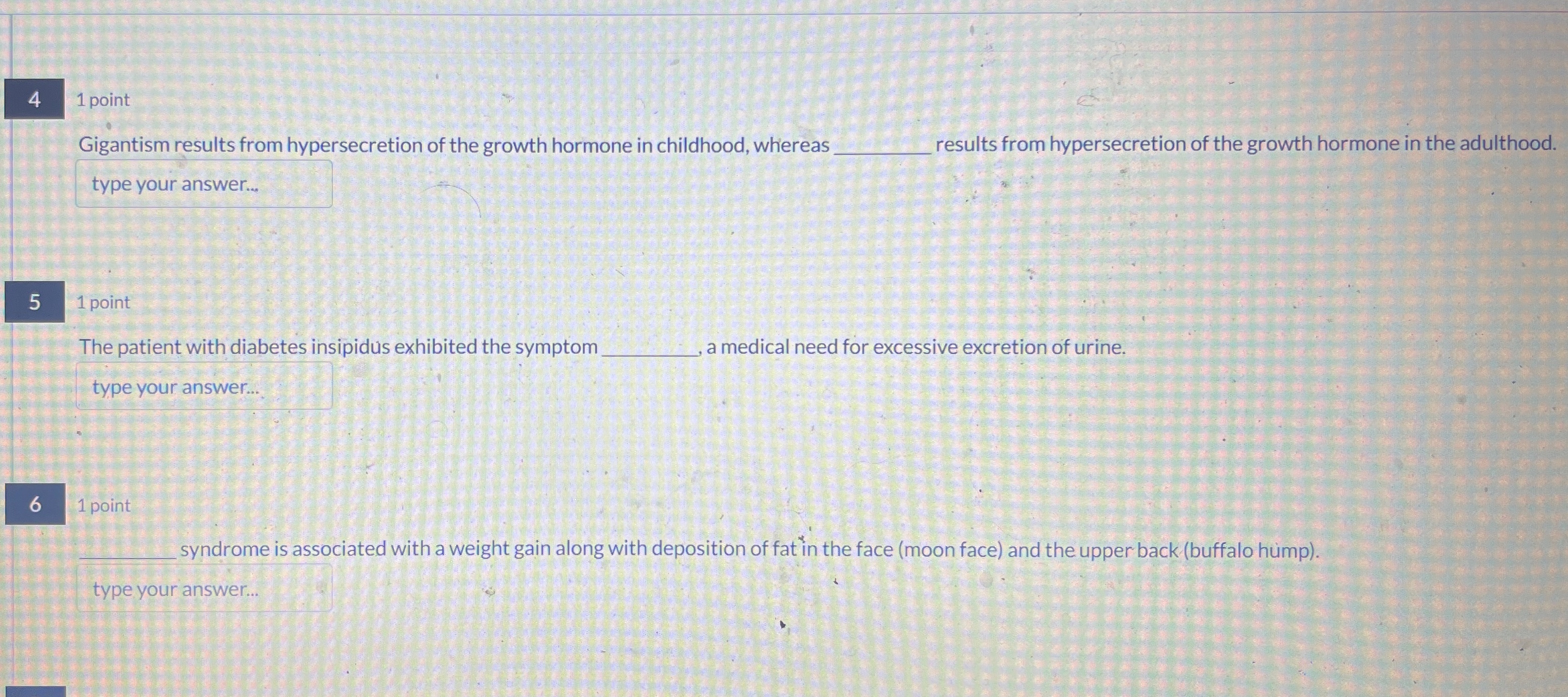 Solved 1 ﻿pointGigantism results from hypersecretion of the | Chegg.com